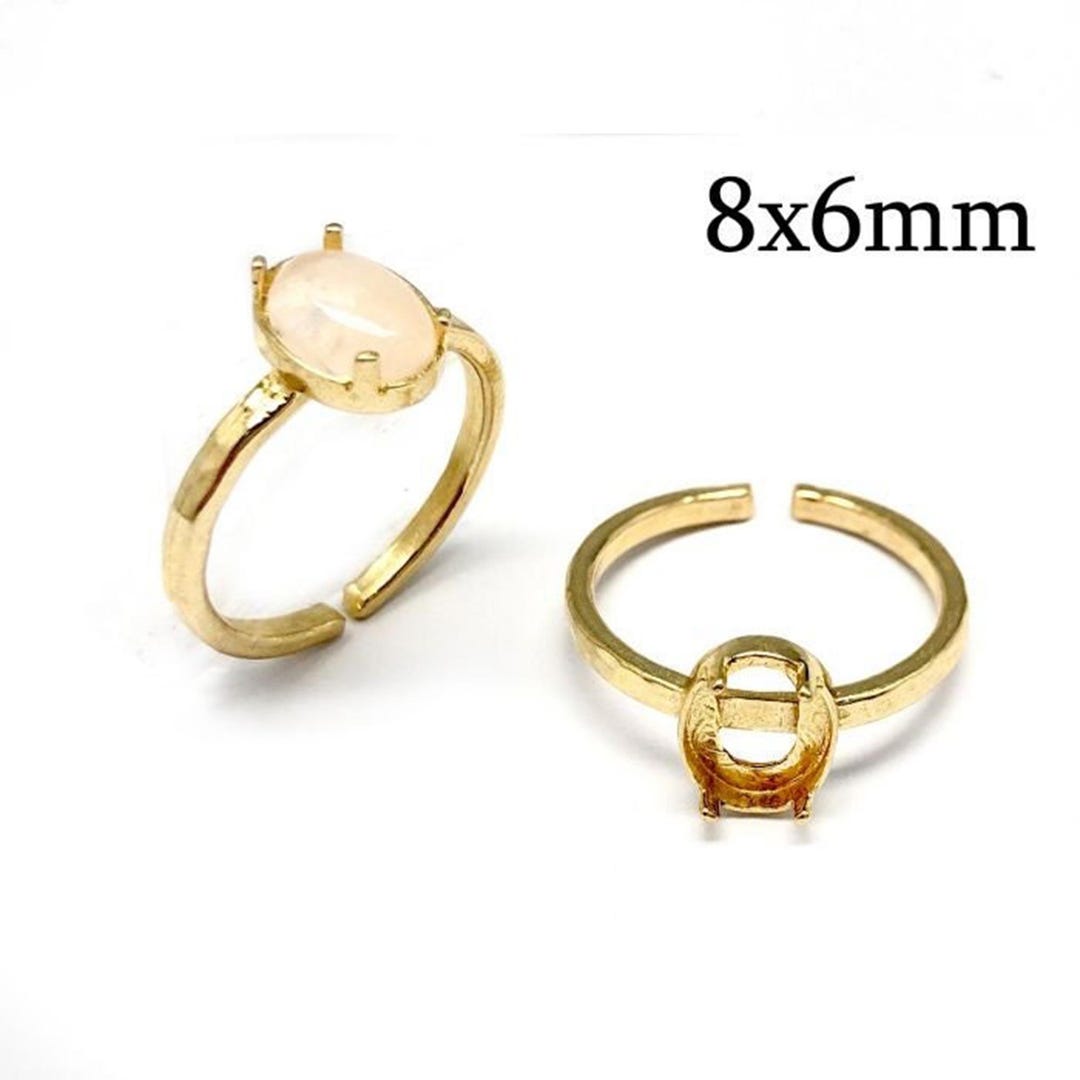 3pc Brass Adjustable Oval Ring 8x6mm, 4 Prong Bezel Cup, Cabochon ...