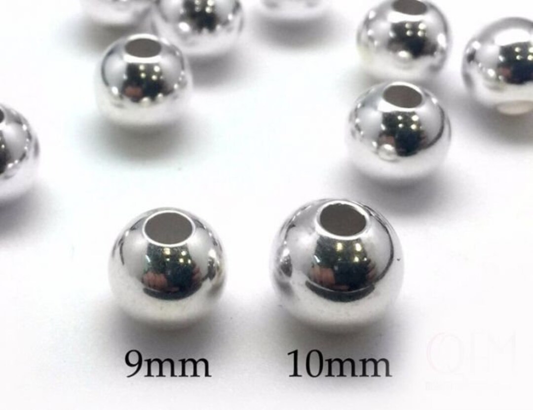 10pcs Sterling Silver 925 Beads 9mm, 10mm - Spacers Beads - Round ...
