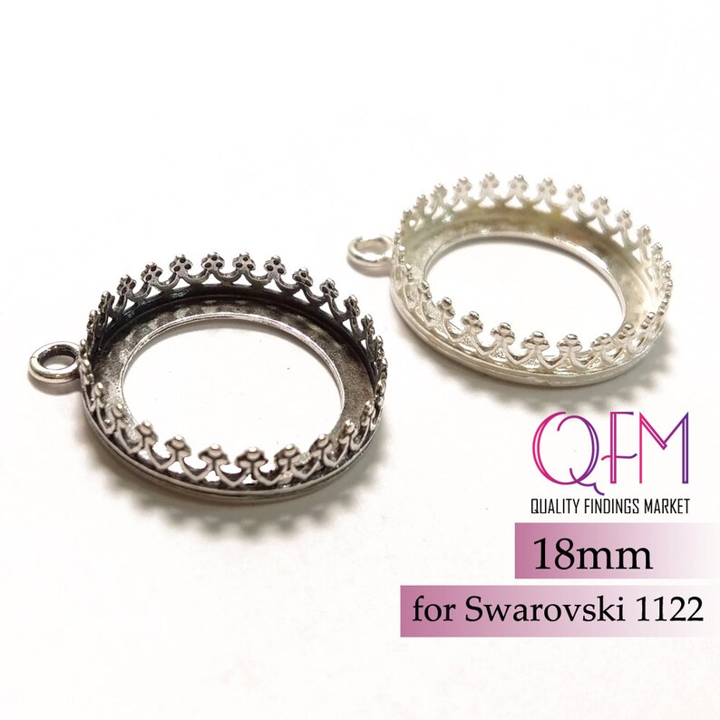 2pc Sterling Silver Bezel Settings 18mm Round Bezel Cup Fits Swarovski ...