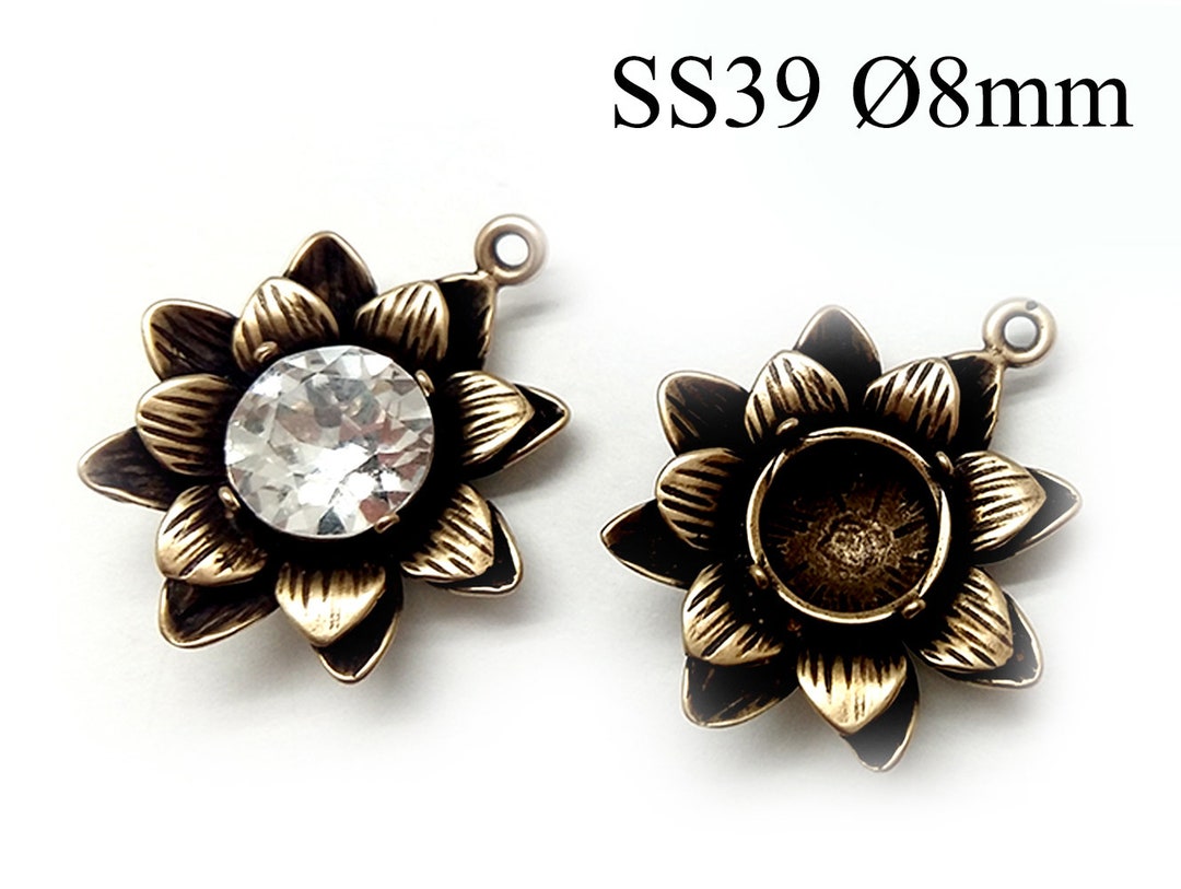 2pc Brass Crown Flower Bezel Cup 8mm With 1 Loop, Pendant Jewelry Base ...