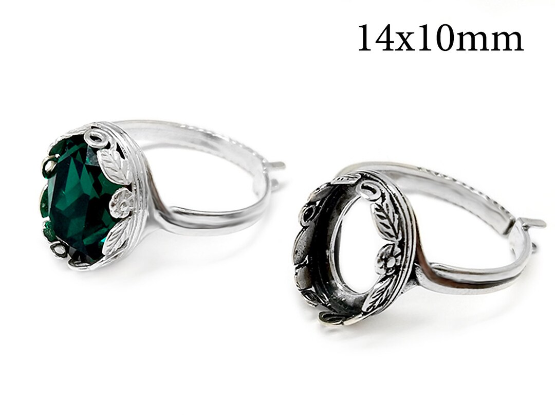 1pc Sterling Silver 925 Adjustable Oval Locking Ring Bezel Cup Settings ...