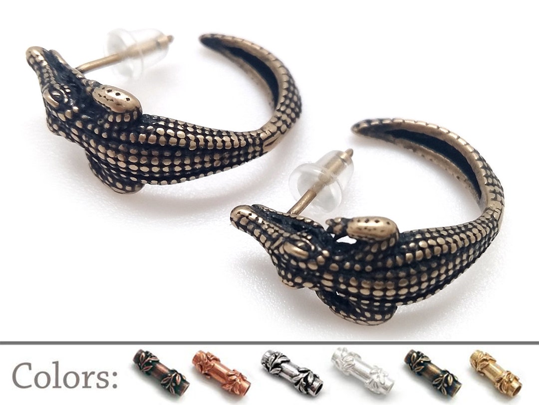 2pcs Brass Crocodile Earrings: Animal Jewelry - Etsy