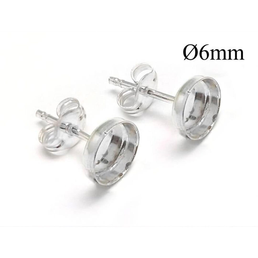 10pcs Sterling Silver 925 (stamped) Stud Earrings Round Setting 6mm ...