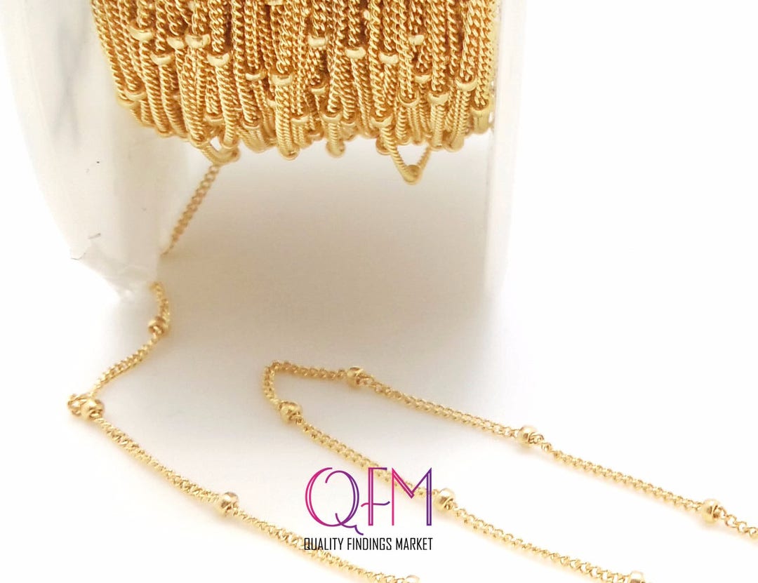 1m (3.28 Feet) Gold Filled Beaded Chain 1mm, 1.7mm Bead, Satellite ...