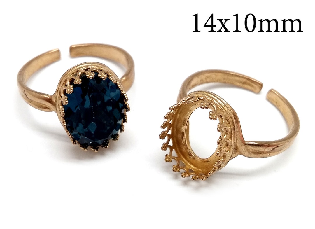 1pc Brass Adjustable Oval Ring 14x10mm, Crown Bezel Cup, Cabochon ...