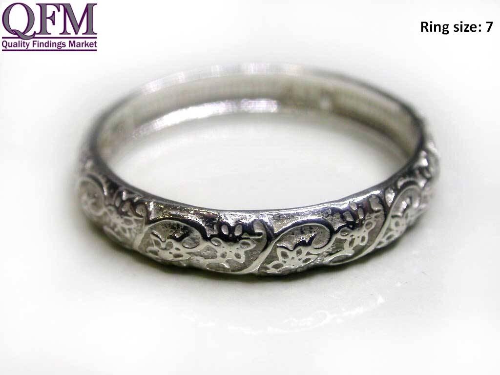 1pc Silver Ring, Silver Engraved Ring, Flowers Pattern Sterling Silver ...