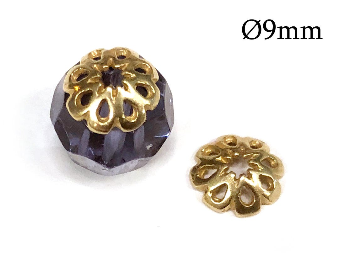 1pc 14K Solid Gold Flower Bead Caps 9mm for 10-12mm Beads, Spacer Beads ...