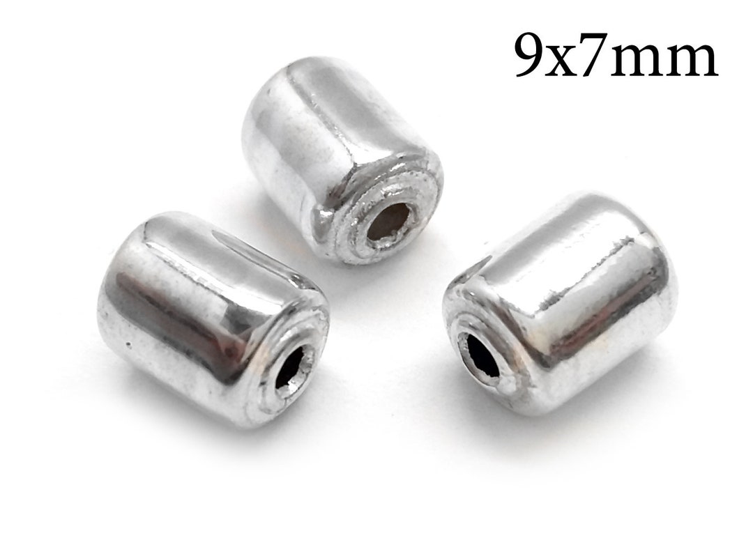 4pc Sterling Silver 925 Bead - Hollow Cylinder Bead Tube 9x7mm Shiny ...
