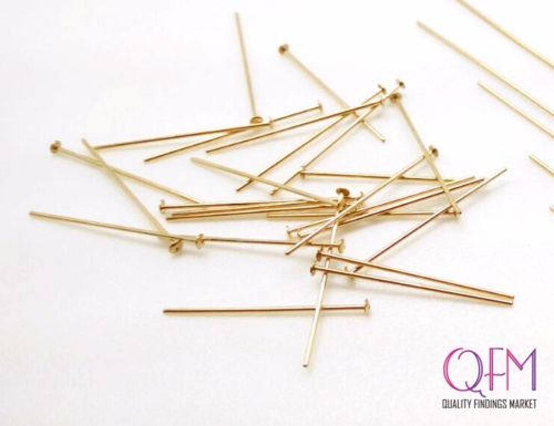 50pcs 14K Gold Filled Head Pins, Flat Head 12mm, 25mm, 37mm, 50mm ...