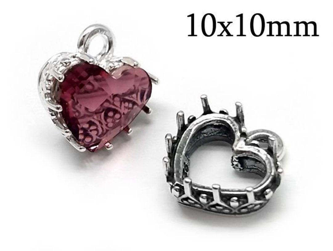 3pcs Sterling Silver 925 Heart Bezel Cup 10mm With Loops for Swarovski ...