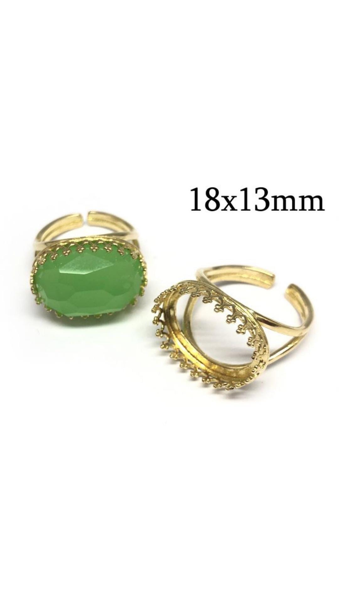 1pc Brass Adjustable Oval Ring 18x13mm, Crown Bezel Cup, Cabochon ...