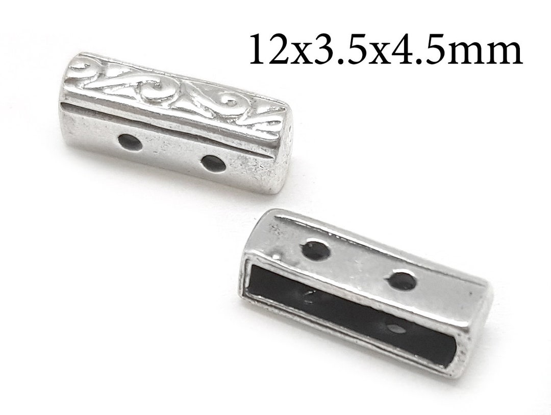 5 Pcs Sterling Silver 925 Two Hole Spacer Bar Leaves Textured 12mm ...