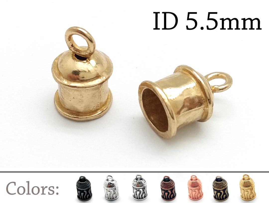 6pcs Brass Leather Cord End Cap ID 5.5mm, Bead Cap, Crimp End Cap, Rope ...