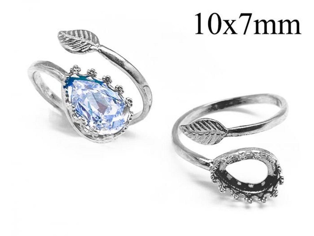 1pc Sterling Silver 925 Adjustable Ring Drop 10x7mm, Bezel Cup Setting ...