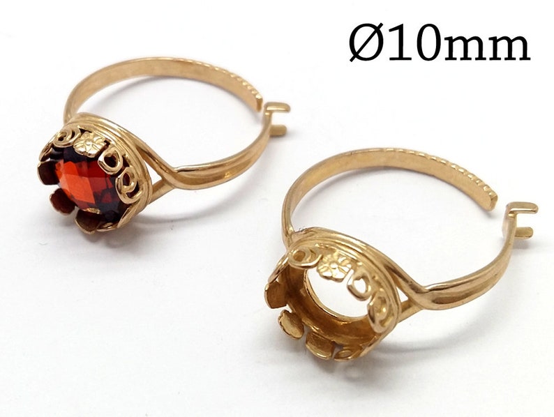 1pc Adjustable locking Ring 10mm Brass Bezel Cup flowers and | Etsy