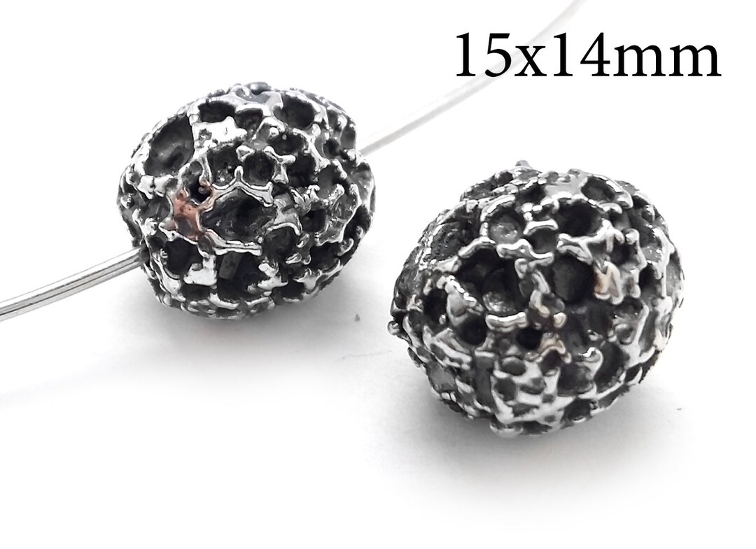 1pc Sterling Silver 925 Bead - Hollow Meteorite Bead Tube 15x14mm ...