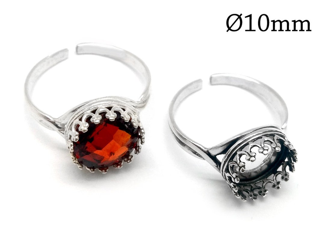 1pc Sterling Silver 925 Adjustable Round Bezel Ring 10mm, Bezel Cup ...