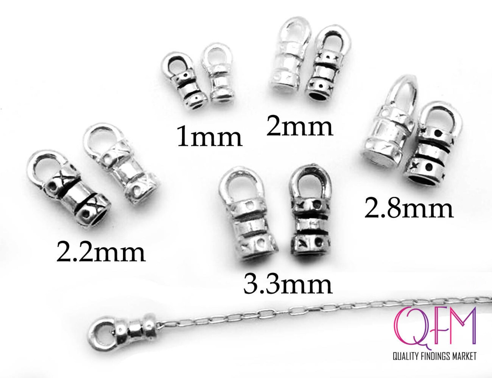 10pcs Sterling Silver End Cap, With Inside Diameter of 1mm, 2mm, 2.2mm ...