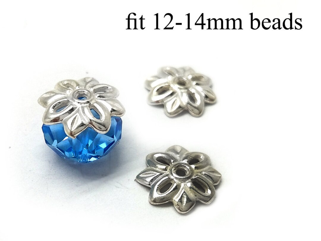 6pcs Sterling Silver Flower Bead Caps Fit 12-14mm Beads - 10x2mm , 925 ...