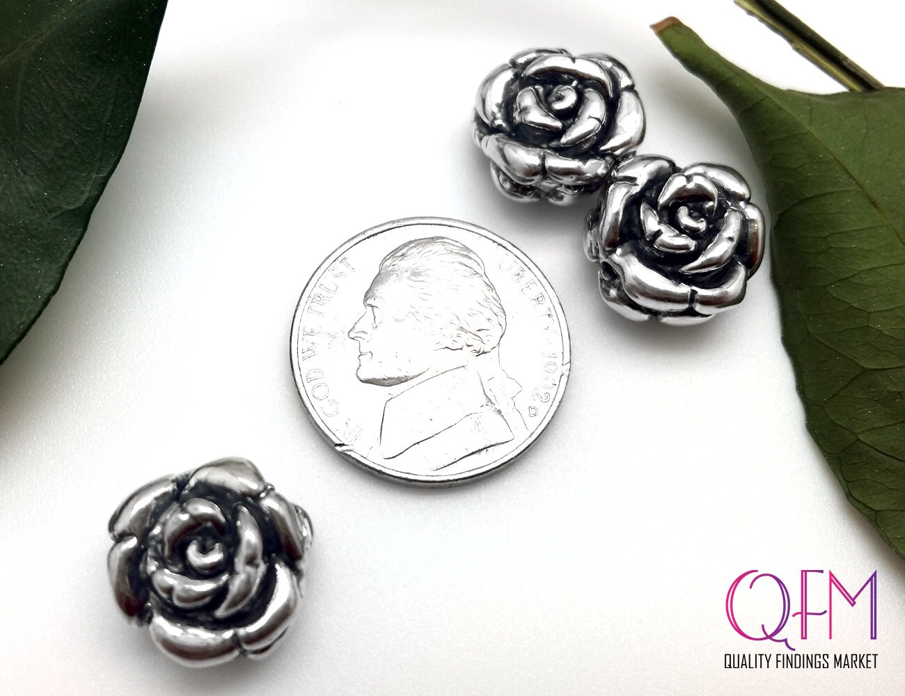 2pcs Hollow Rose Beads Antique Sterling Silver 925 Rose Bud Beads ...