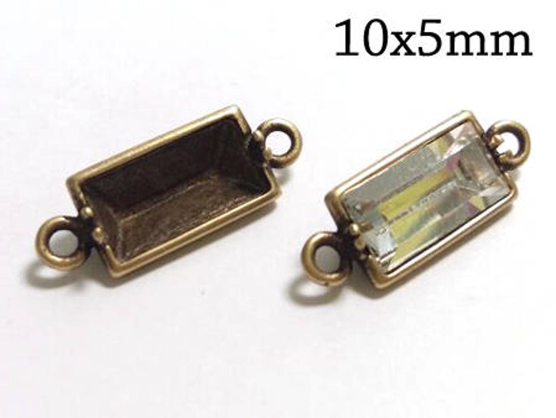 6pcs Brass Rectangle Bezel Cup 10x5mm Connector With 2 Loops, Connector ...