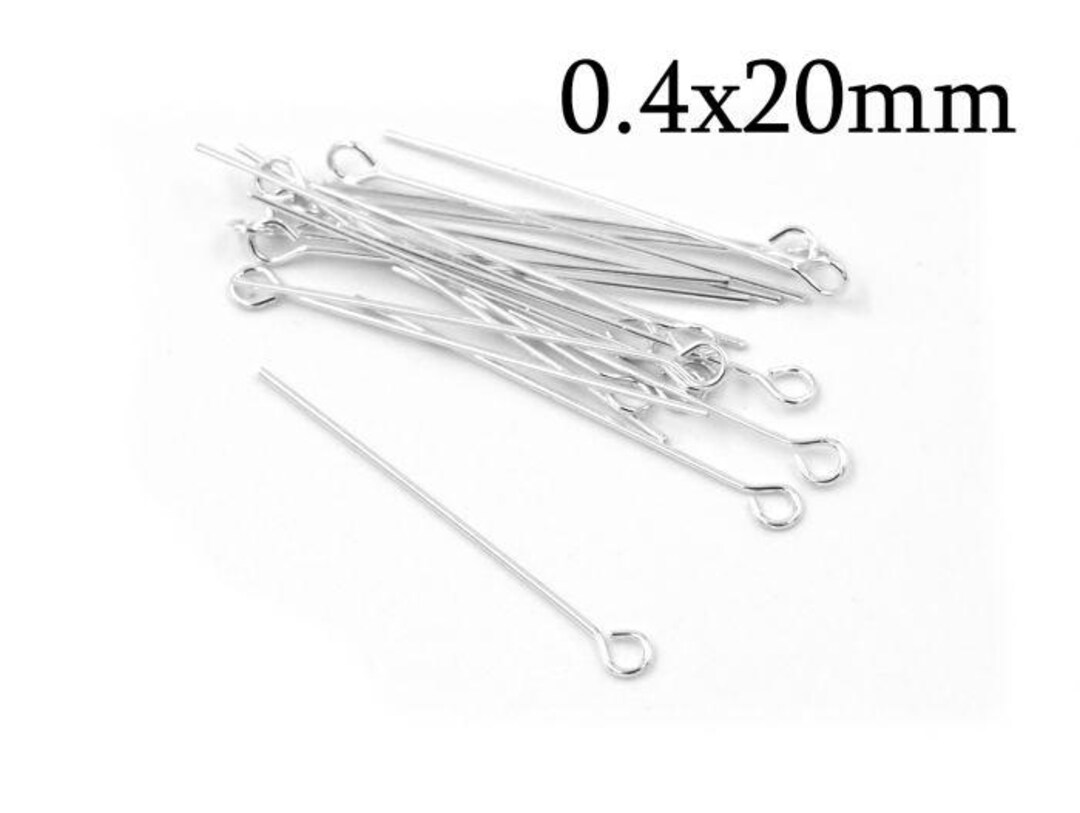 50pcs Sterling Silver 925 Eye Pin, Loop Pin 0.4x20mm, 0.4mm / 26 Gauge ...