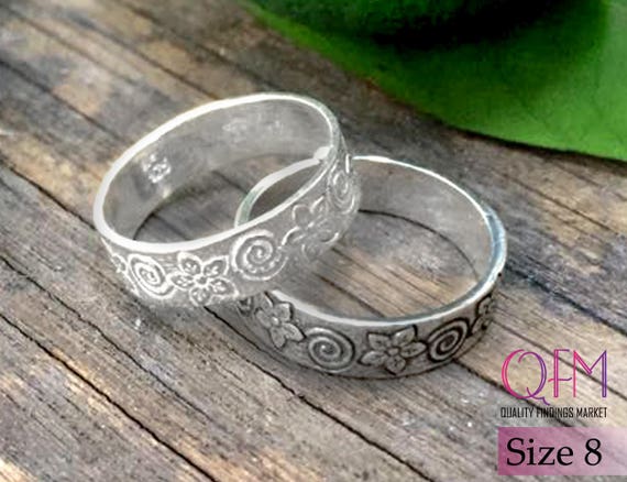 Sterling Silver Engraved Ring Size 8 Finish: Antique or Shiny - Etsy
