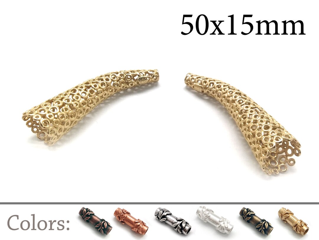 1pcs Brass Loops Curved Cone End Bead Cap 50x15mm, Cone Tube, JBB ...