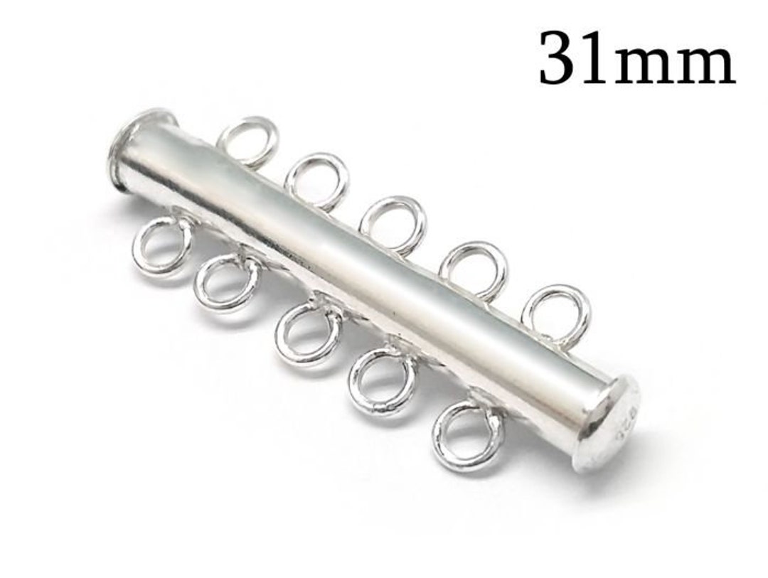 1set Sterling Silver Tube Clasp 31mm, 5-strand Slide Tube for Bracelet ...