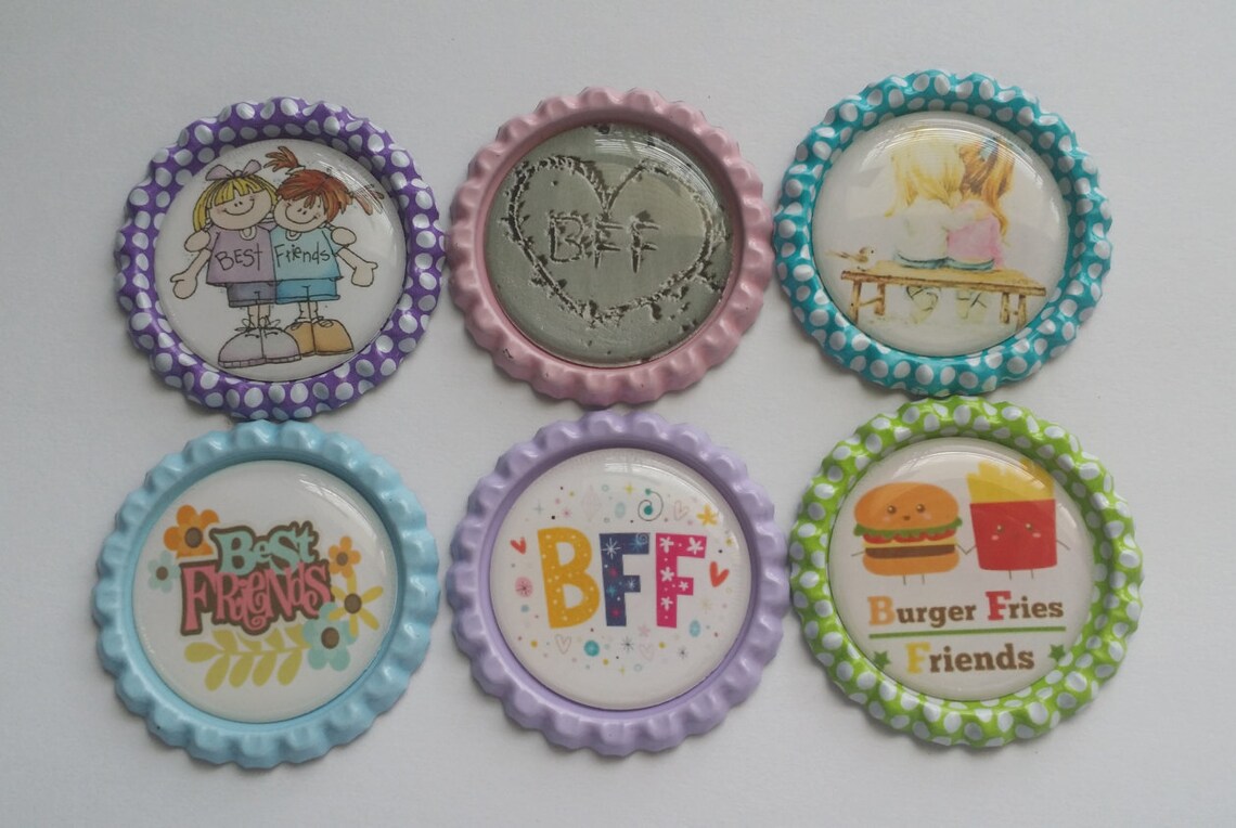 Set of 6 Best Friends BFF Finished Bottle Caps - Etsy