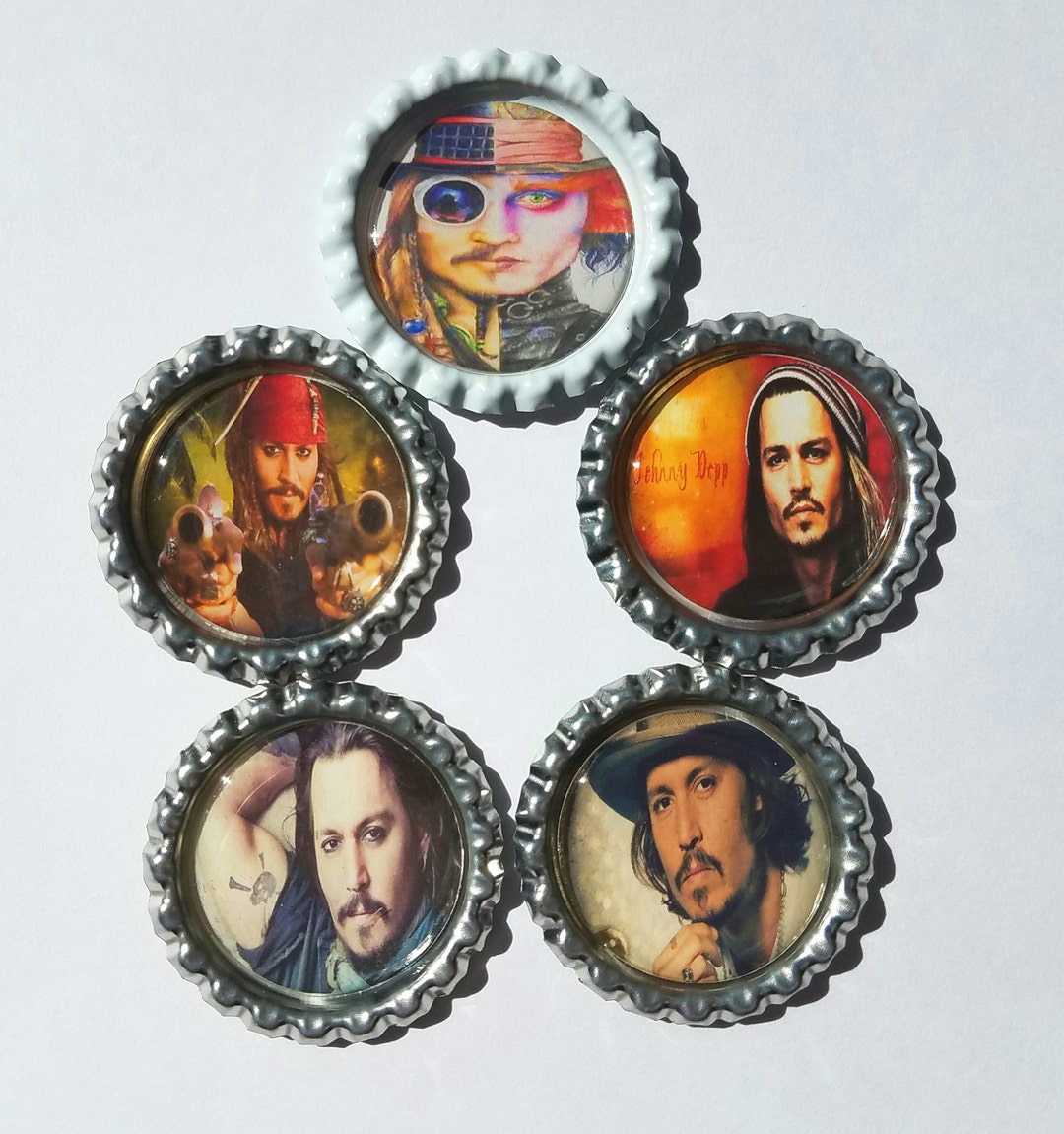 Set of 5 Johnny Depp Themed Finished Bottle Caps - Etsy