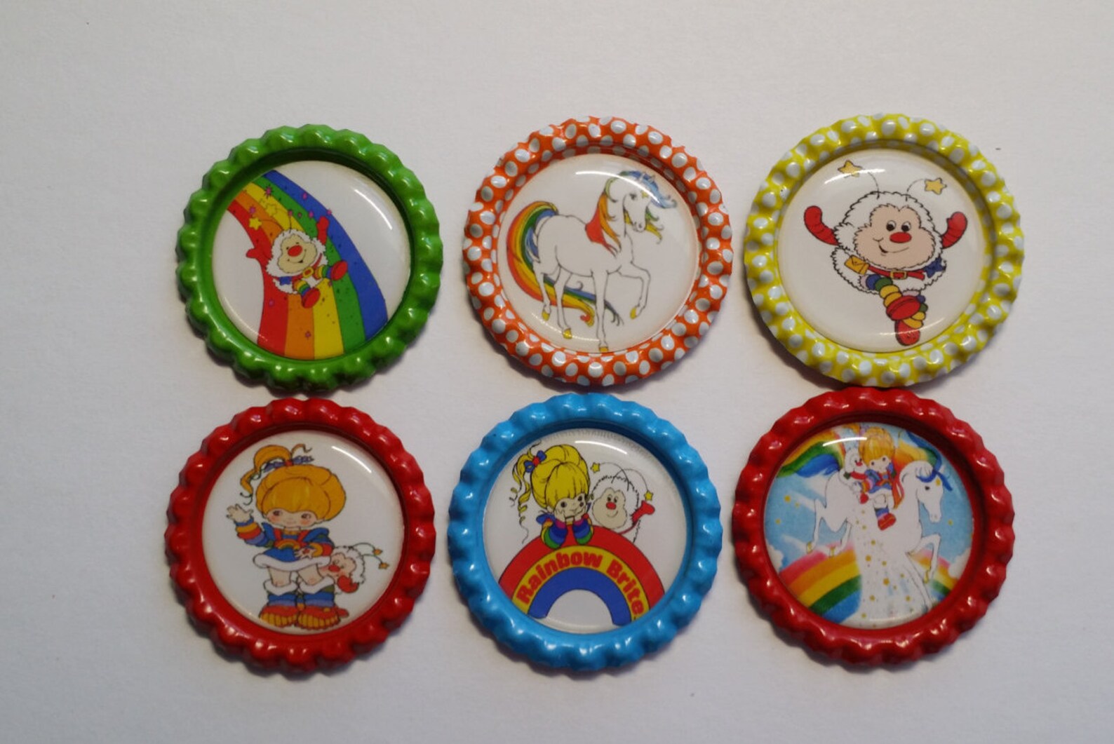 Set of 6 Rainbow Bright Themed Finished Bottle Caps Magnets - Etsy