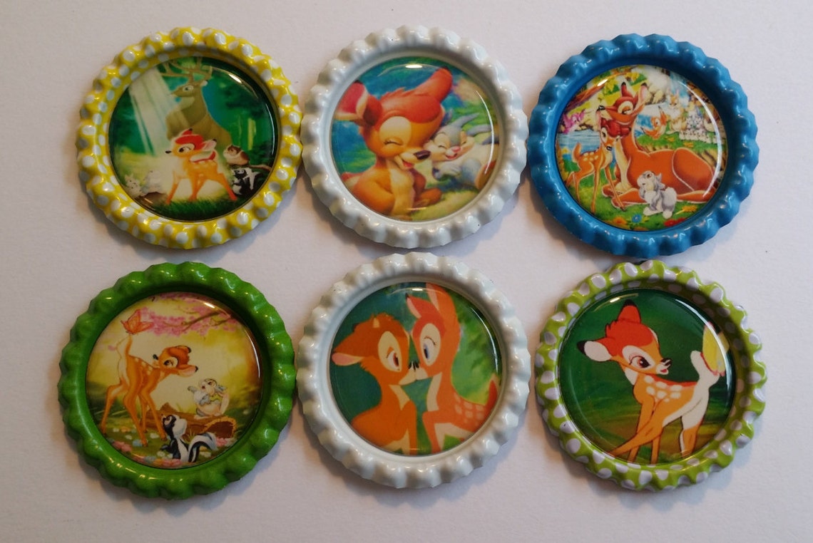 Set of 6 Disney Bambi Themed Finished Bottle Caps or Magnet Set or ...