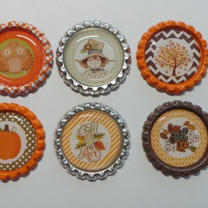 Set of 6 Fall Autumn Season Scarecrow Pumpkin Owl Finished Bottle Caps ...