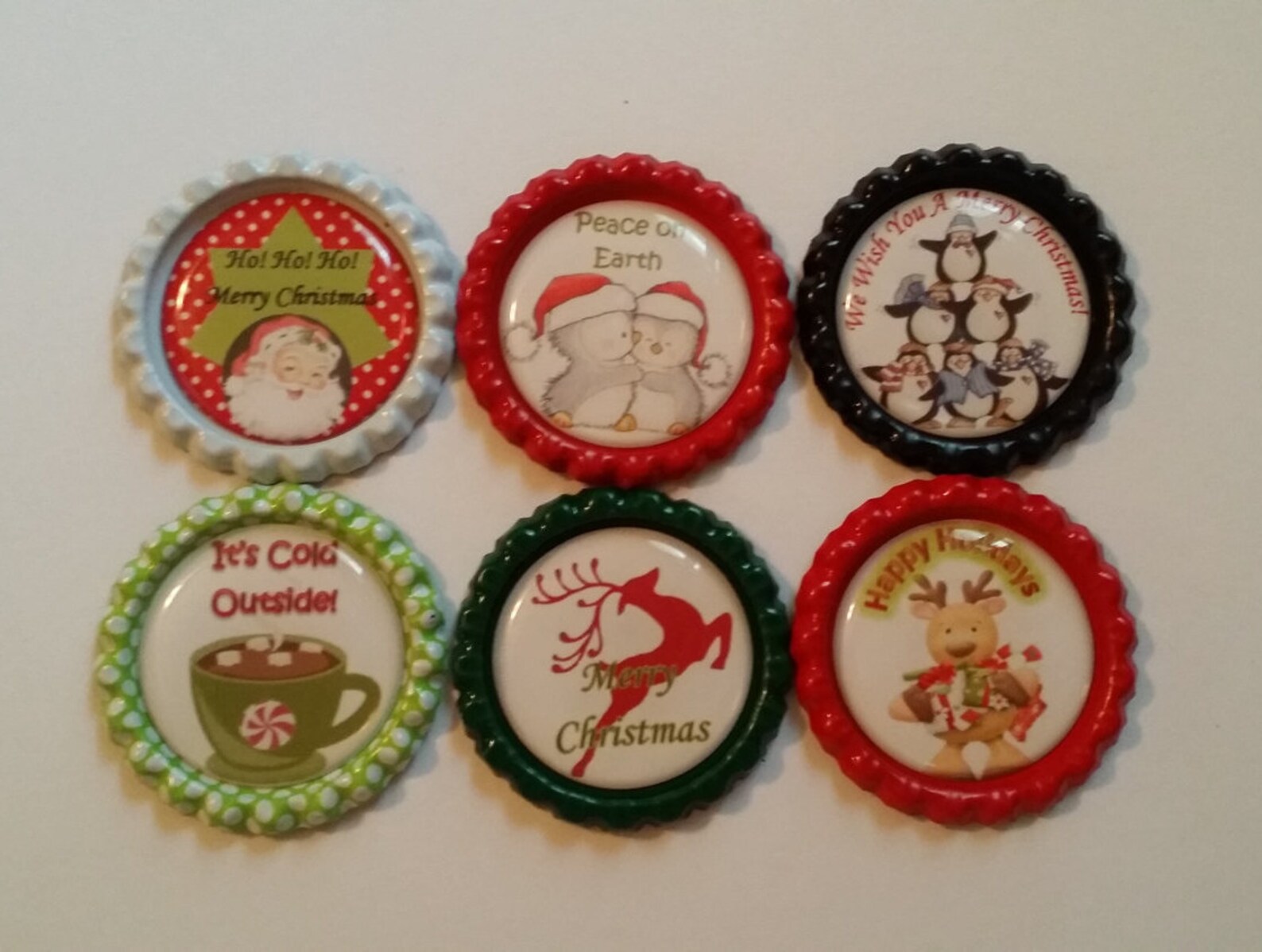 Set of 6 Christmas Themed Finished Bottle Caps - Etsy
