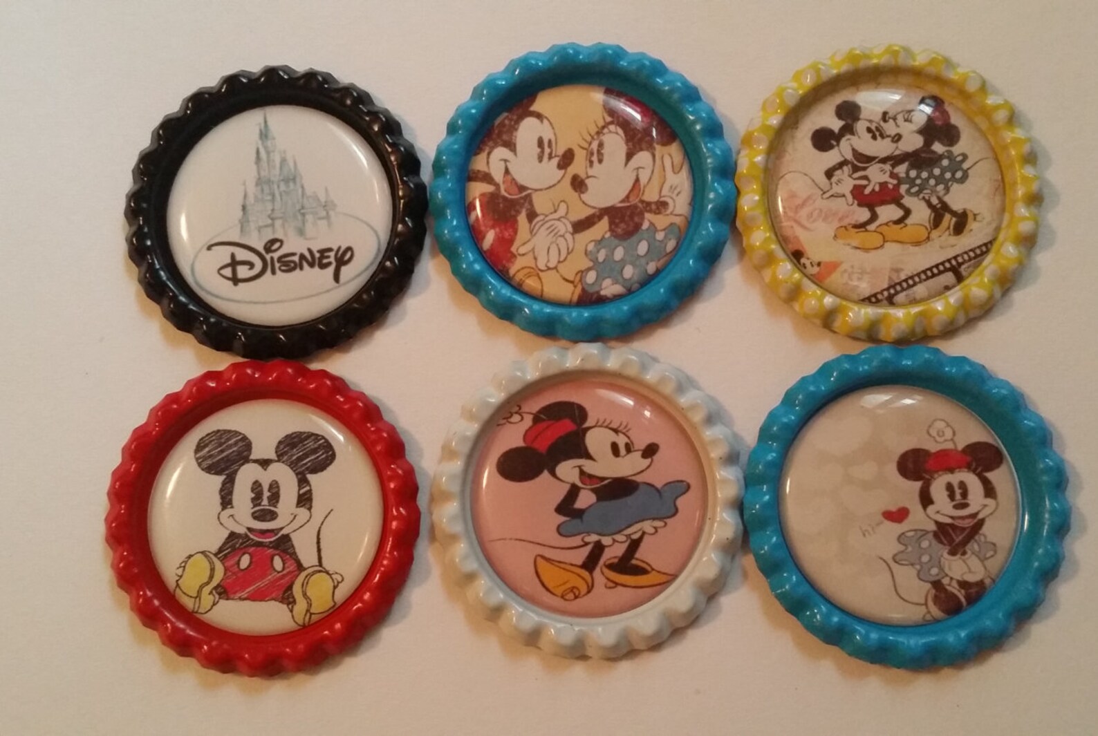 Set of 6 Disney Mickey & Minnie Mouse Finished Bottle Caps | Etsy