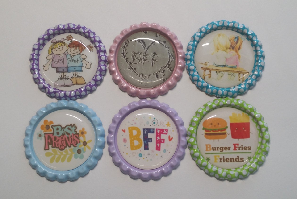 Set of 6 Best Friends BFF Finished Bottle Caps - Etsy