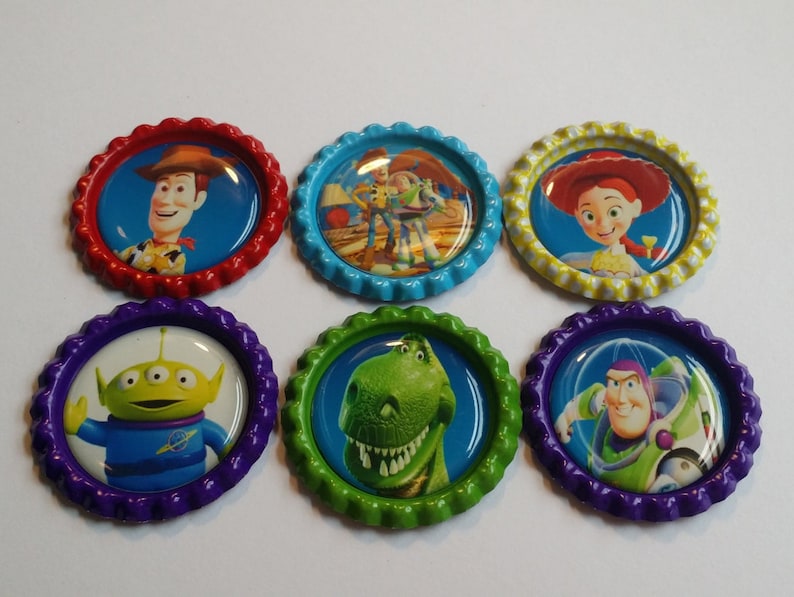 Set of 6 Disney Pixar Toy Story Themed Finished Bottle Caps - Magnets ...