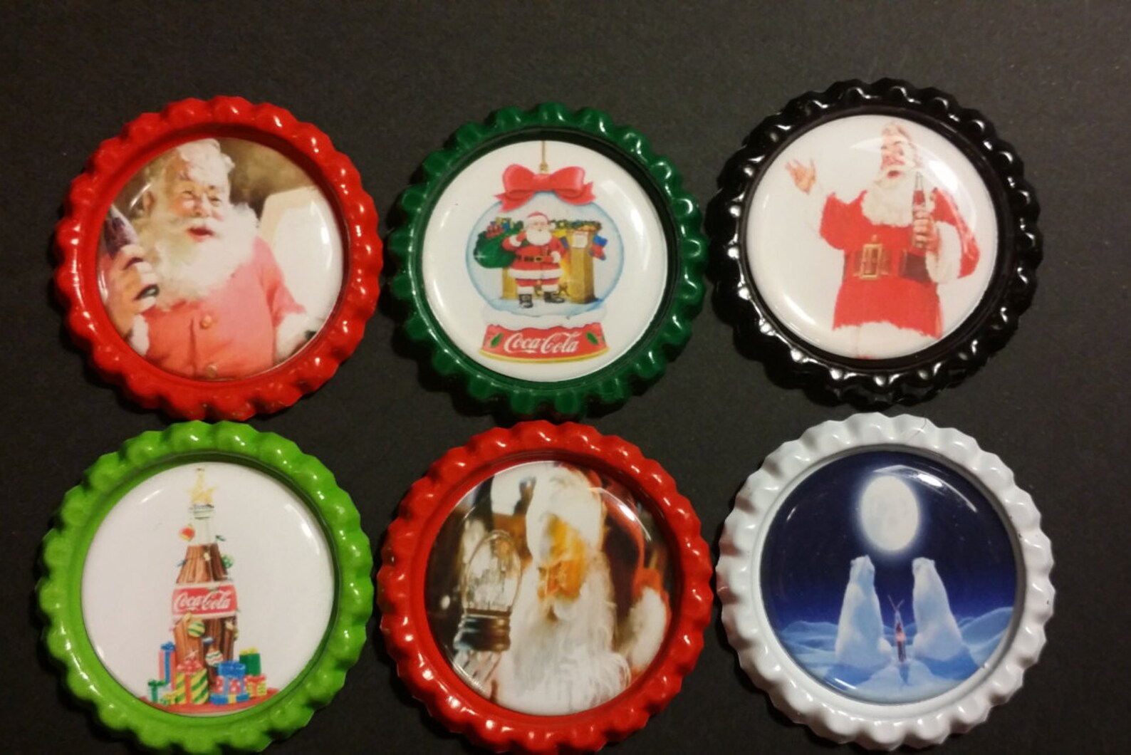 Set of 6 Coca Cola Christmas Themed Finished Bottle Caps Santa - Etsy