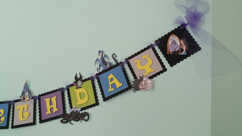 Disney Villains Happy Birthday Banner - Maleficent - Ursula - Cruella ...