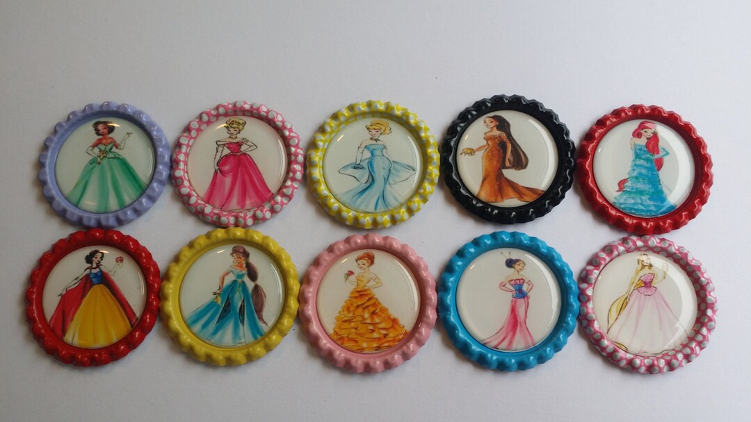 Set of 10 Disney Designer Princess Finished Bottle Caps - Etsy