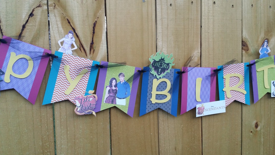 Custom Banner Any Theme Disney Descendants Happy Birthday - Etsy