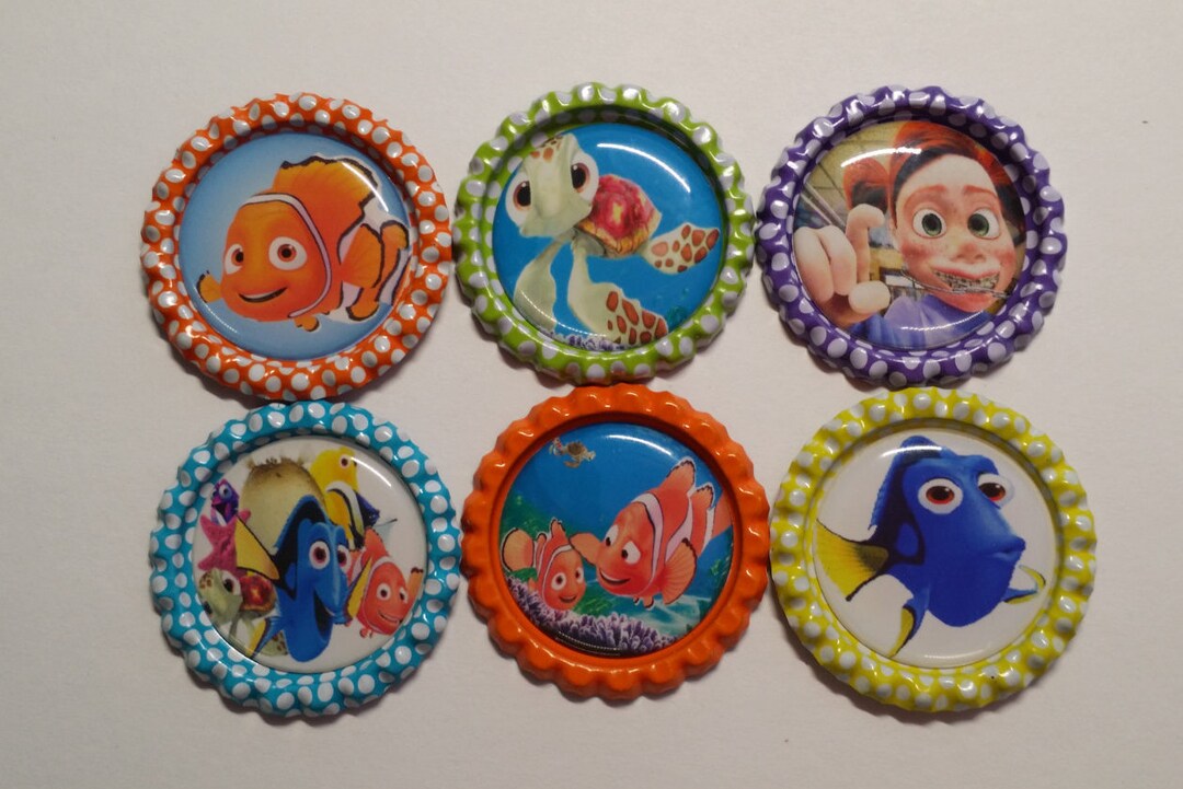 Set of 6 Finding Nemo Dory Finished Bottle Caps Magnets Necklaces You ...