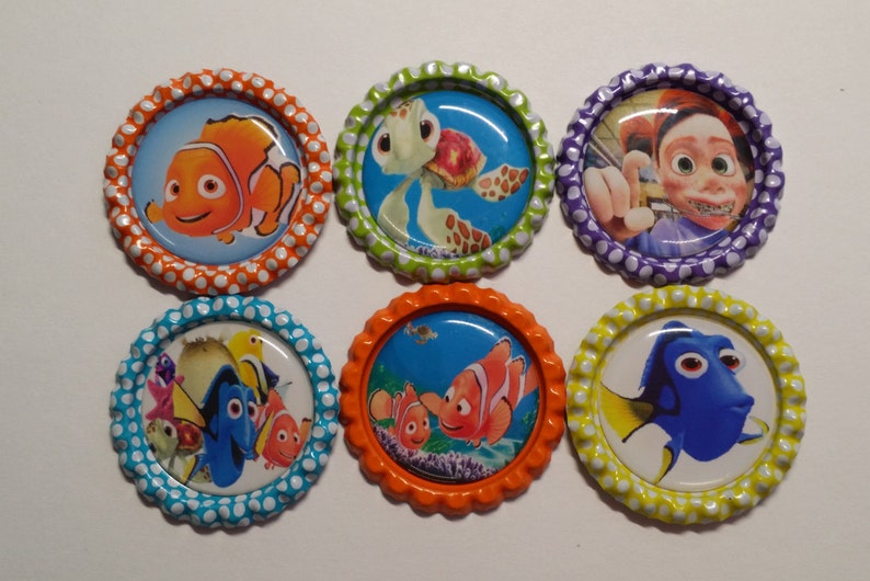 Set of 6 Finding Nemo Dory Finished Bottle Caps Magnets - Etsy