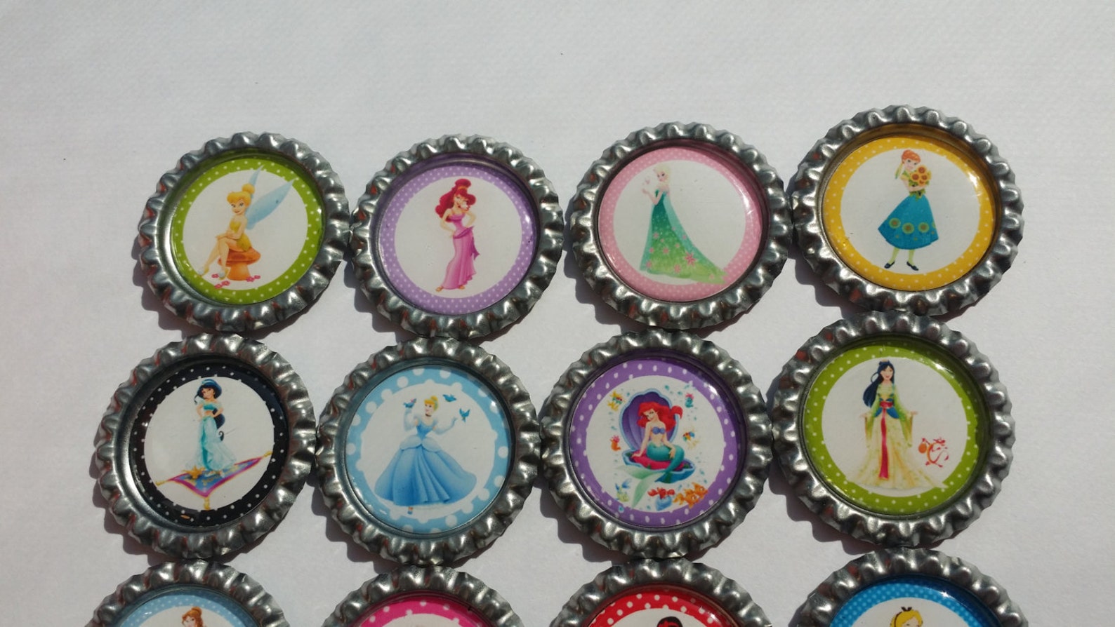 Set of 16 Disney Princess Themed Finished Bottle Caps Magnet | Etsy