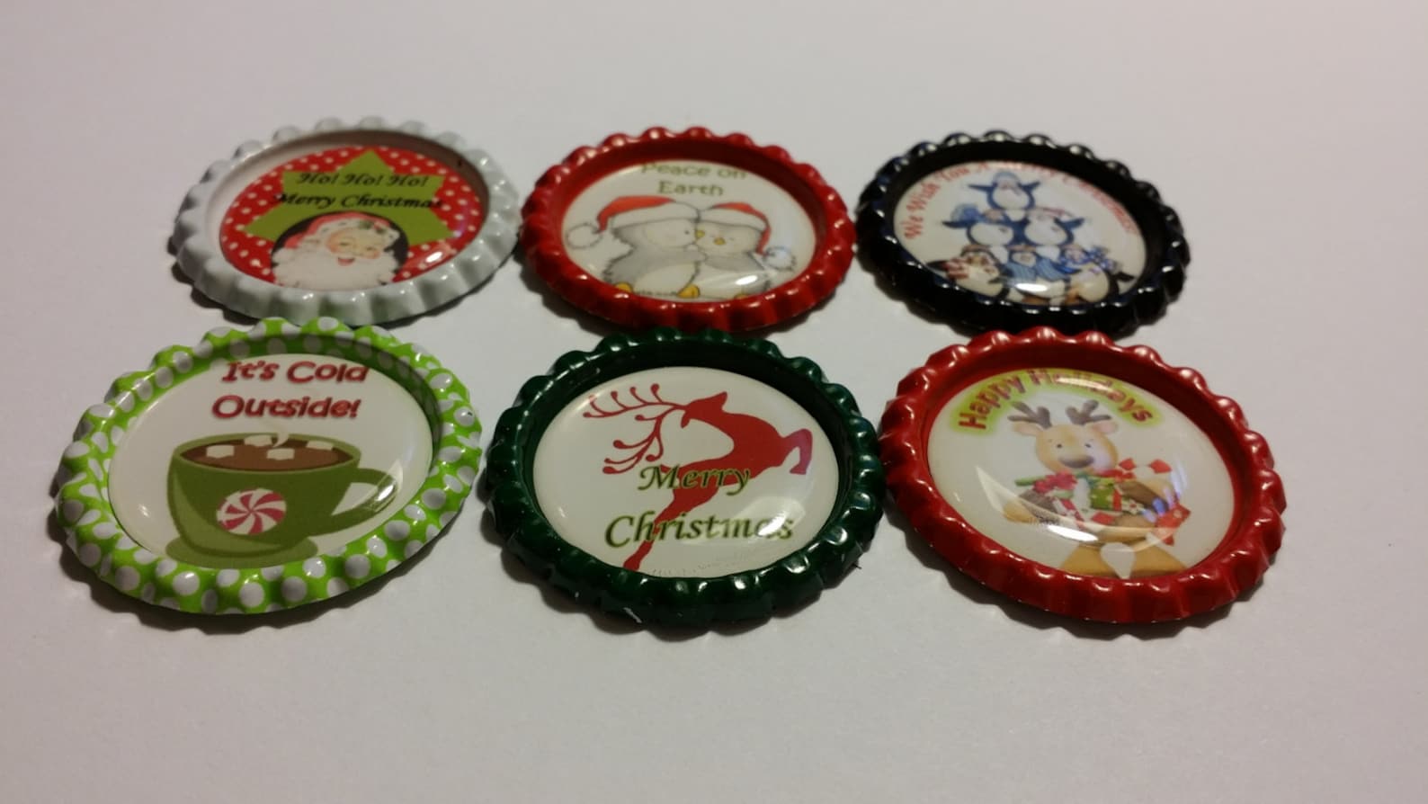 Set of 6 Christmas Themed Finished Bottle Caps - Etsy