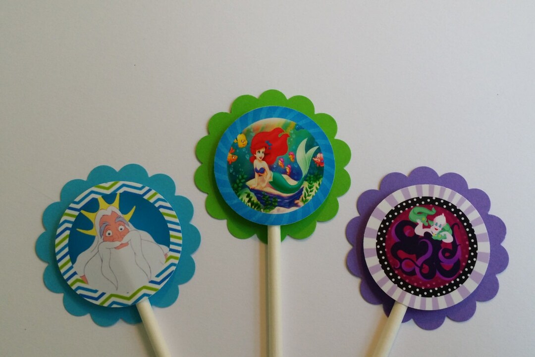 Set of 12 Disney Princess Ariel Themed Cupcake Toppers the - Etsy