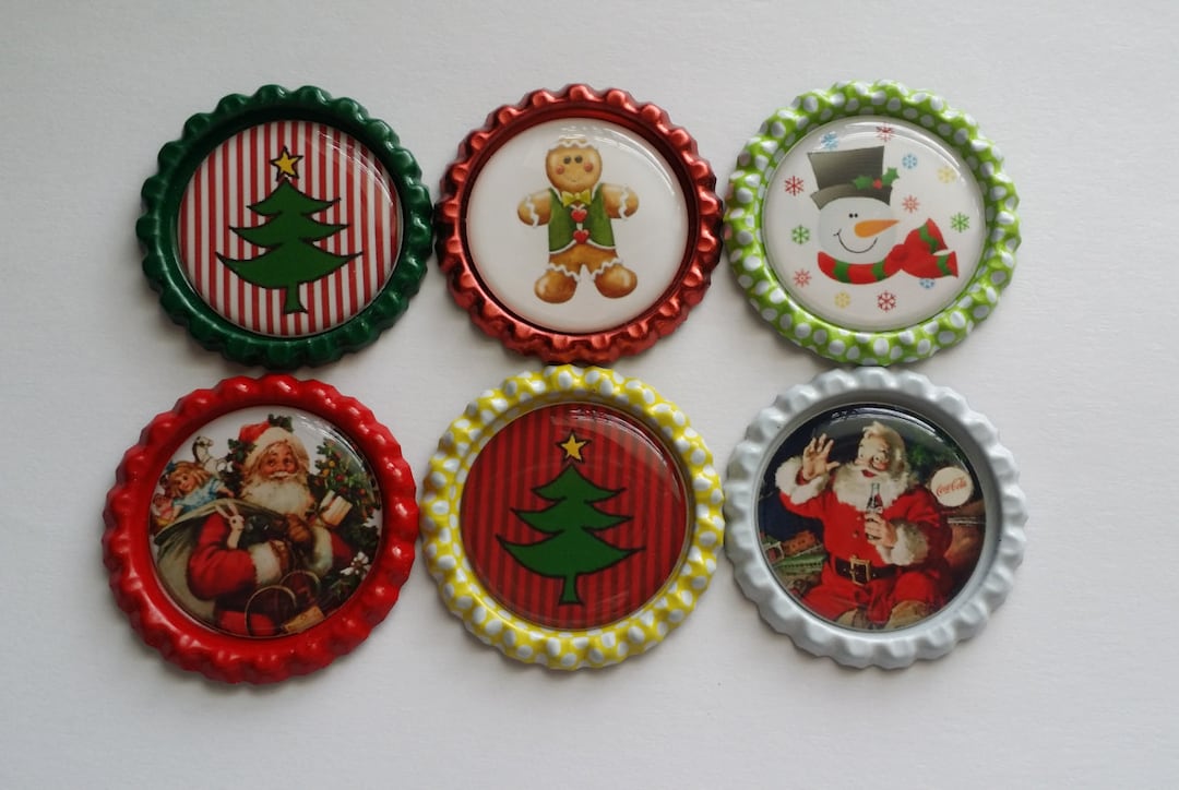 Set of 6 Christmas Santa Snowman Finished Bottle Caps - Etsy