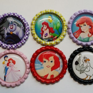 Set of 6 Disney Princess Ariel Finished Bottle Caps Magnets Necklaces ...