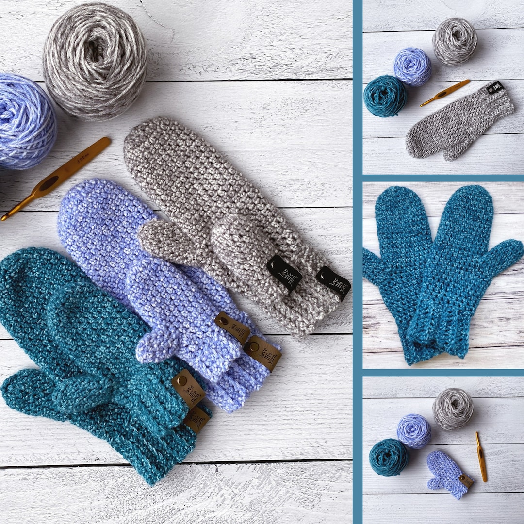 Crochet Pattern - 6 Sizes Easy Crochet Mittens Pattern- Crochet Mitten ...